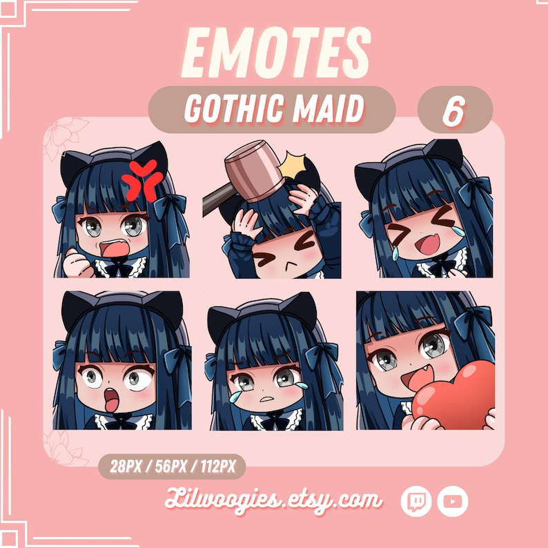 Gothic Maid Twitch Emotes, Twitch Sub Emotes, Anime Girl Emotes, Cute ...
