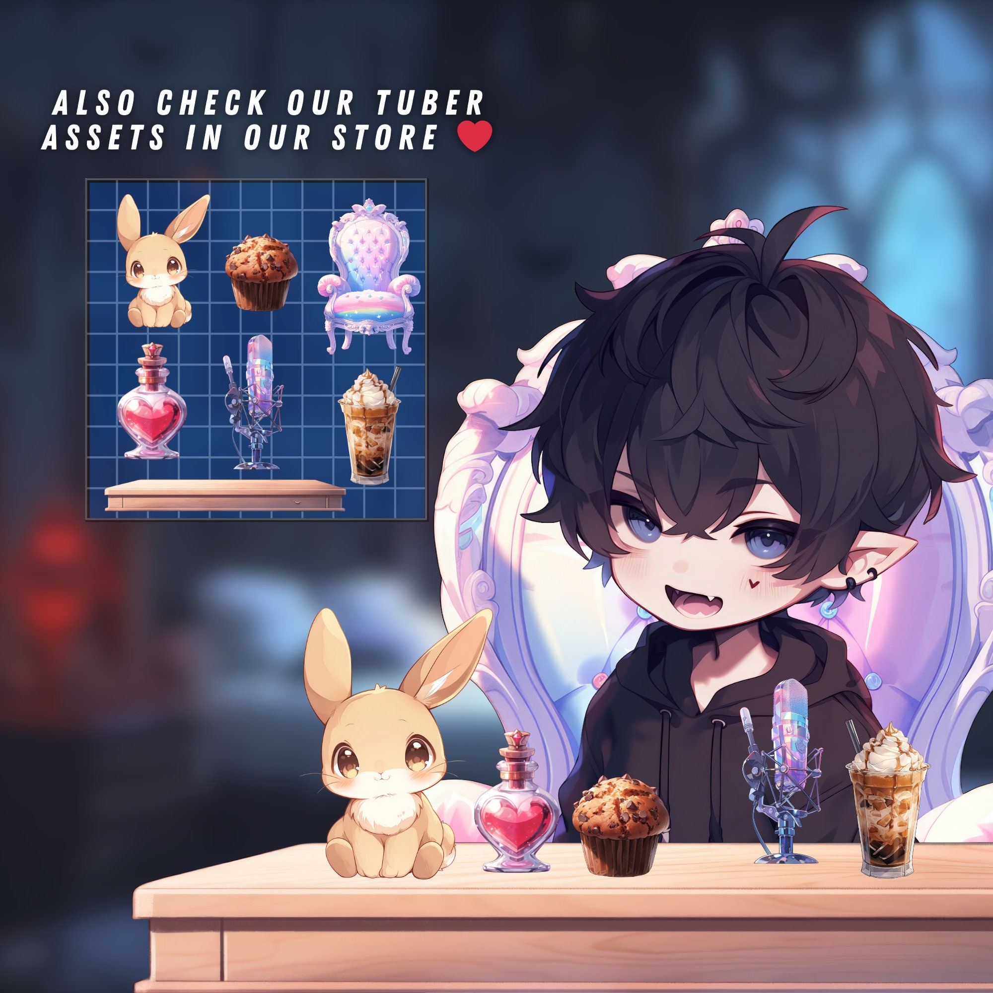 Emo Boy Elf Pngtuber | Kawaii | Gothic | Ready for Twitch | Vtuber ...