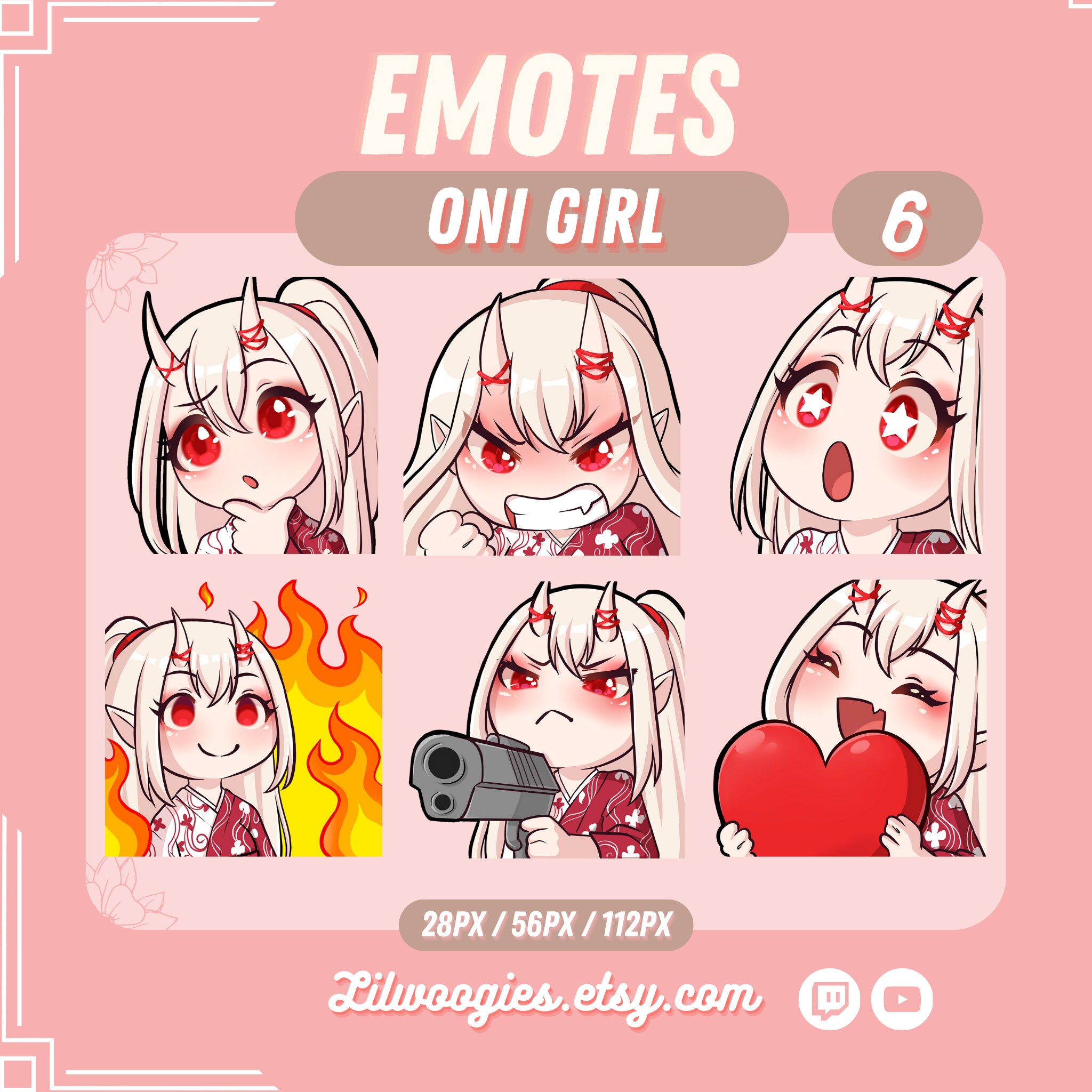 Oni Girl Twitch Emotes, Twitch Sub Emotes, Anime Girl Emotes, Cute ...