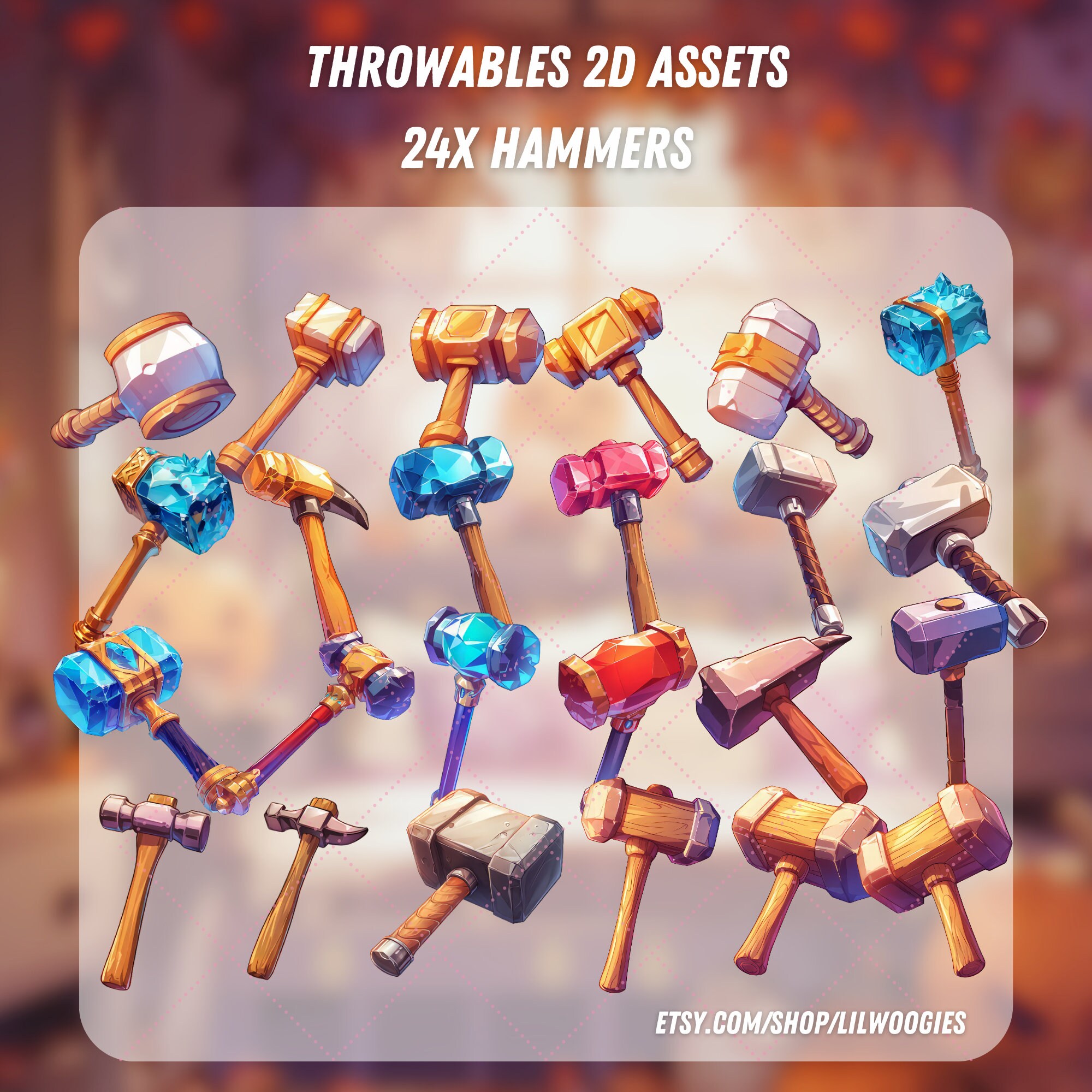 Bundle of Throwable Cute Hammers Assets 24x Transparent Kawaii 2D ...