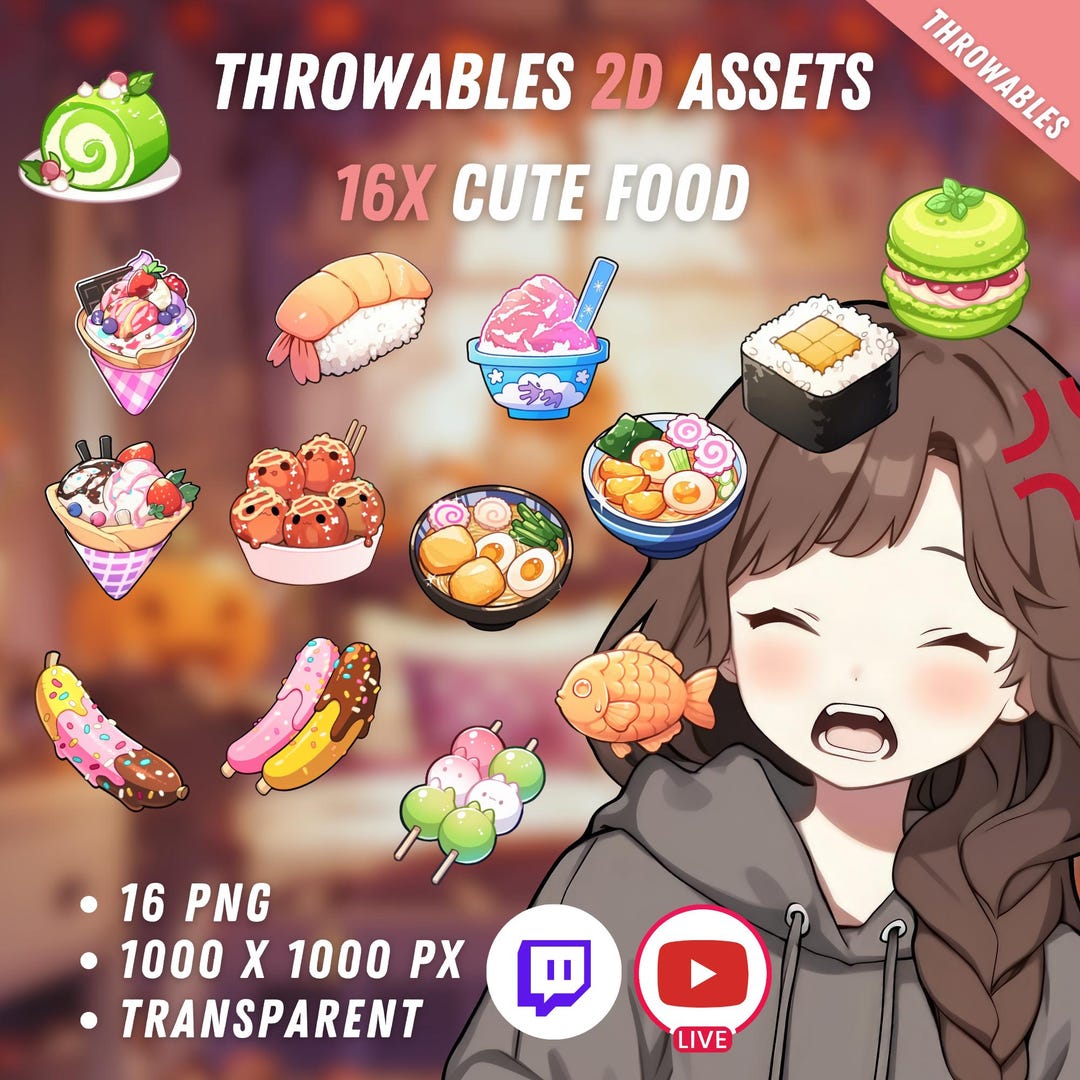 Bundle of Throwable Cute Japanese Food Assets 16x | Transparent | Kawaii | 2D Digital Assets ...
