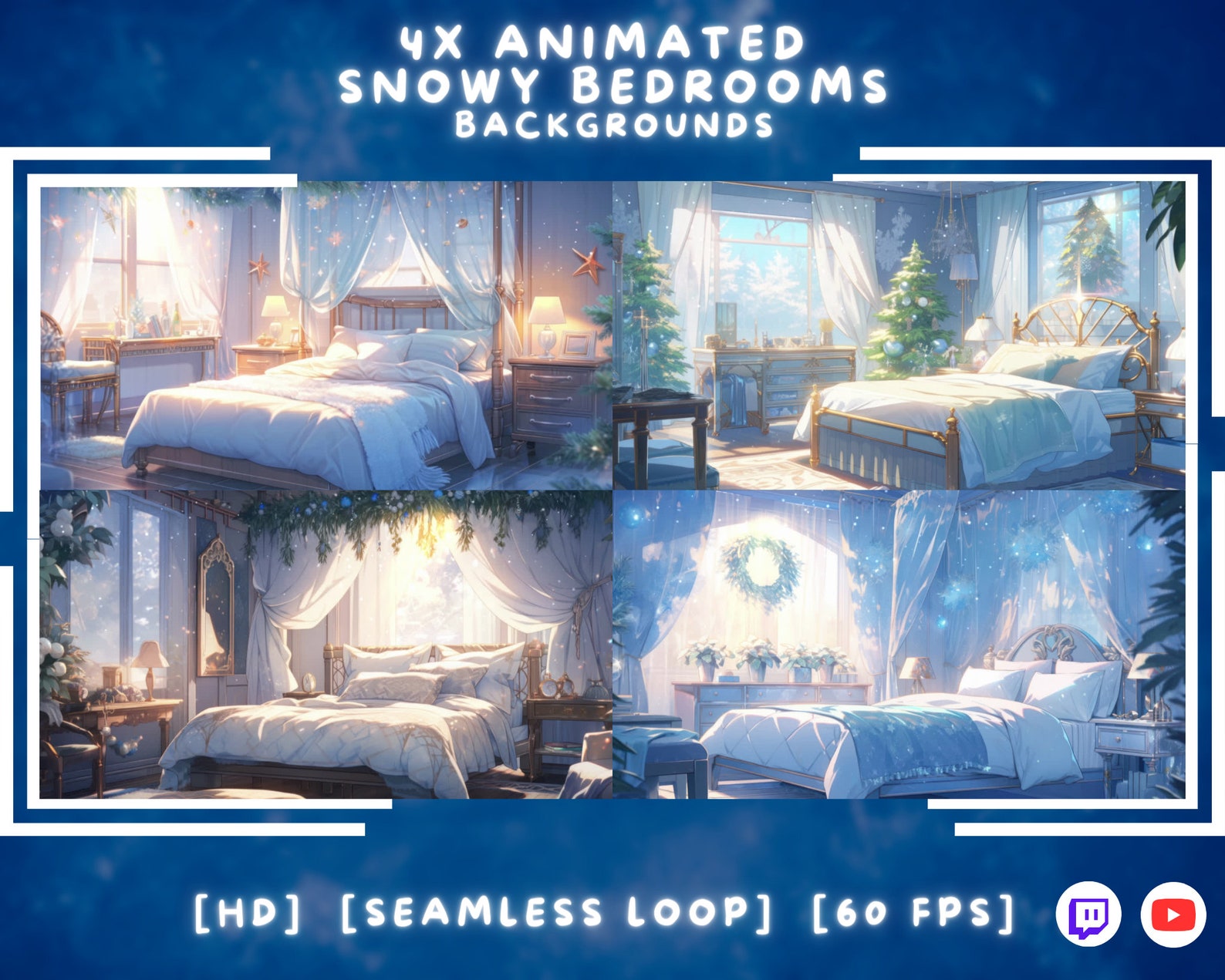 4x Animated Snow Rooms Background | Vtuber Overlay | Twitch Stream ...