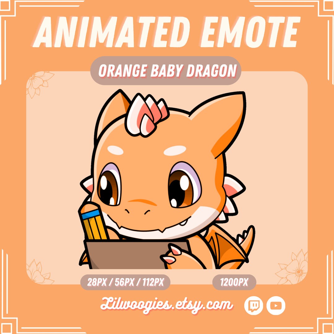 Animated Twitch Emote, Orange Baby Dragon Emote, Cute Dragon Emote ...