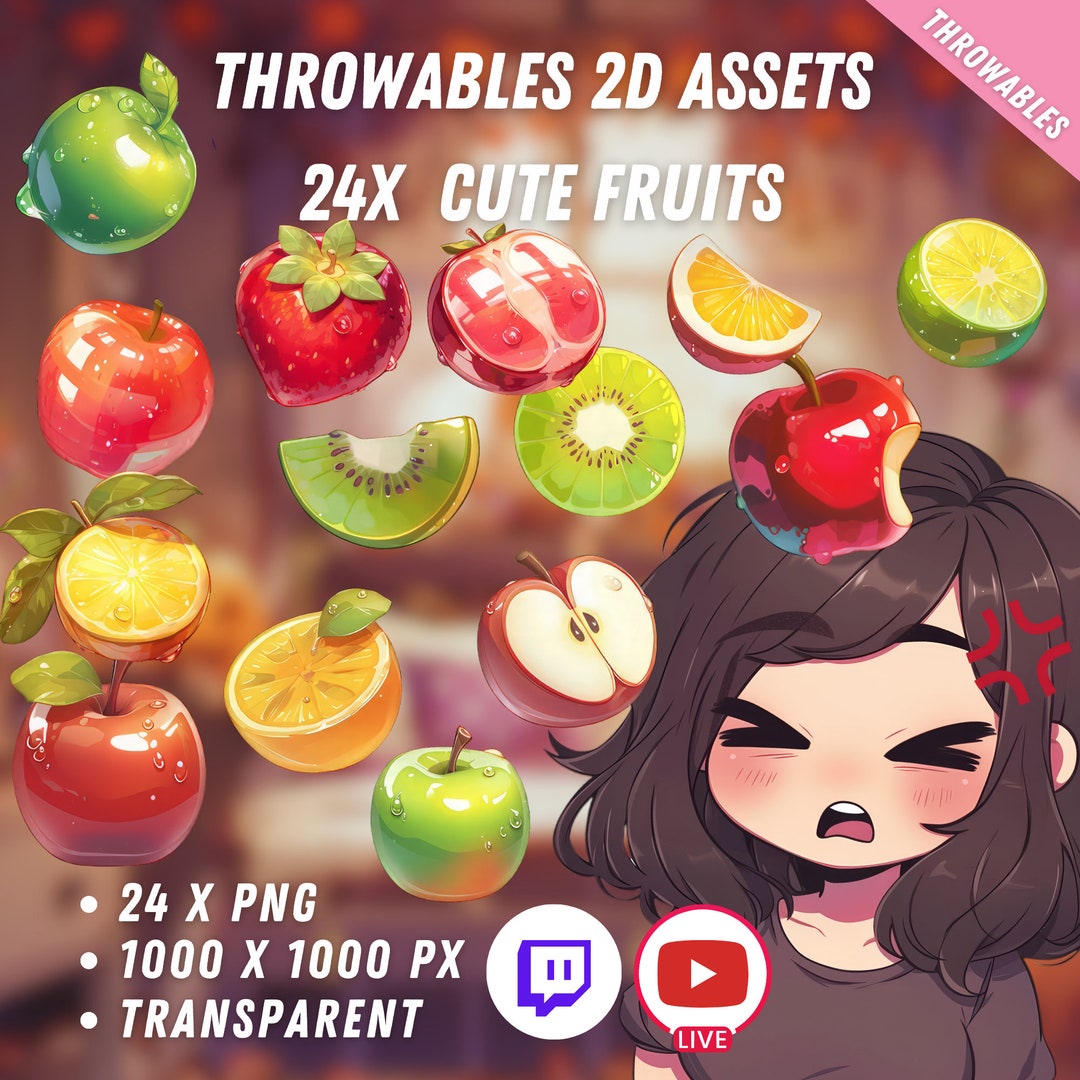Bundle of Throwable Cute Fruits 24x | Transparent | Kawaii | 2D Digital ...