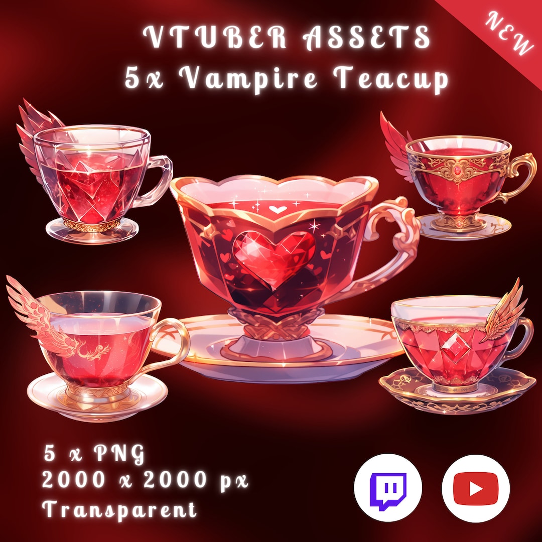 5x Vampire Teacups | Pngtuber | Transparent Props | Cute | Vtuber ...