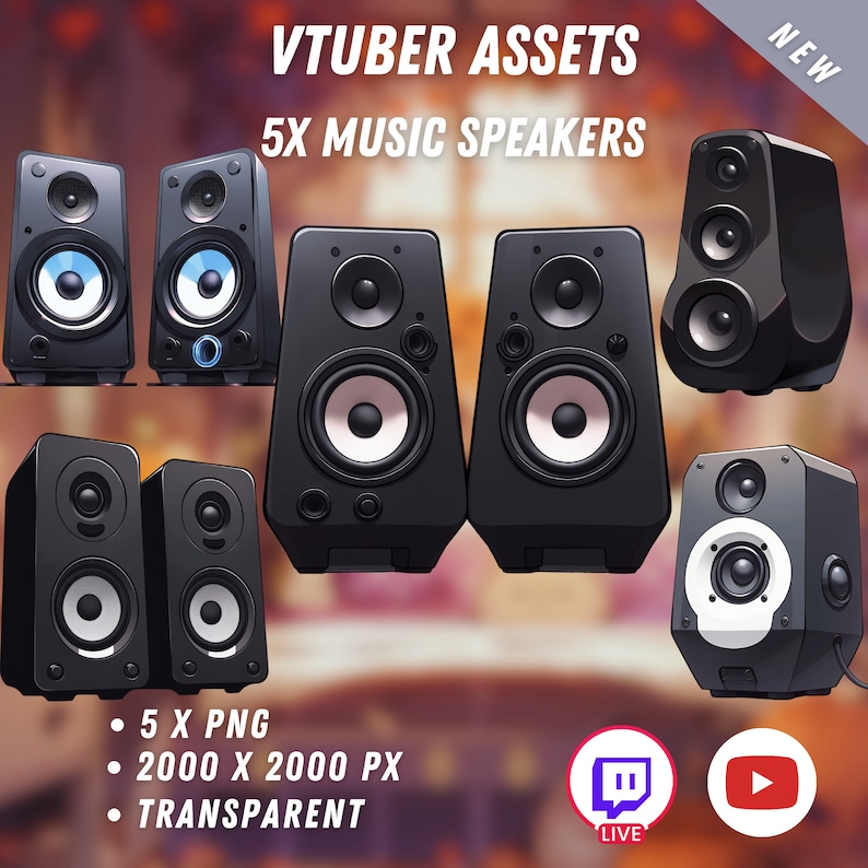 5x Vtuber Musical Speaker Assets | Music Speaker Set | Cute Props ...