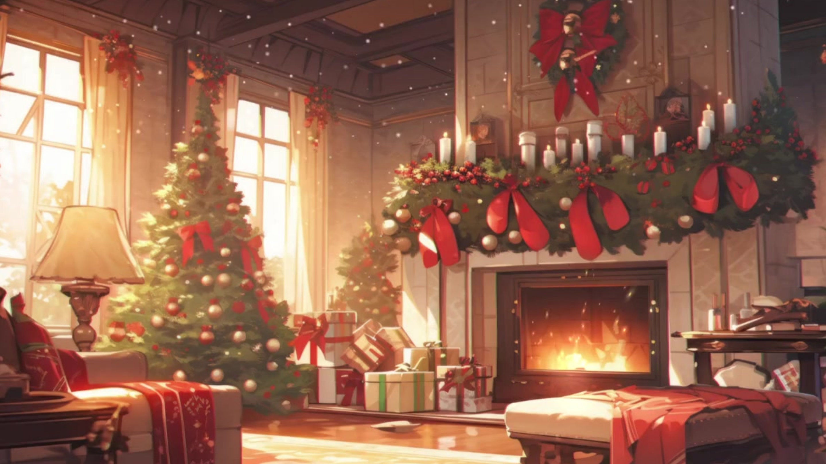 4x Animated Christmas Rooms Background Vtuber Overlay Twitch Stream ...