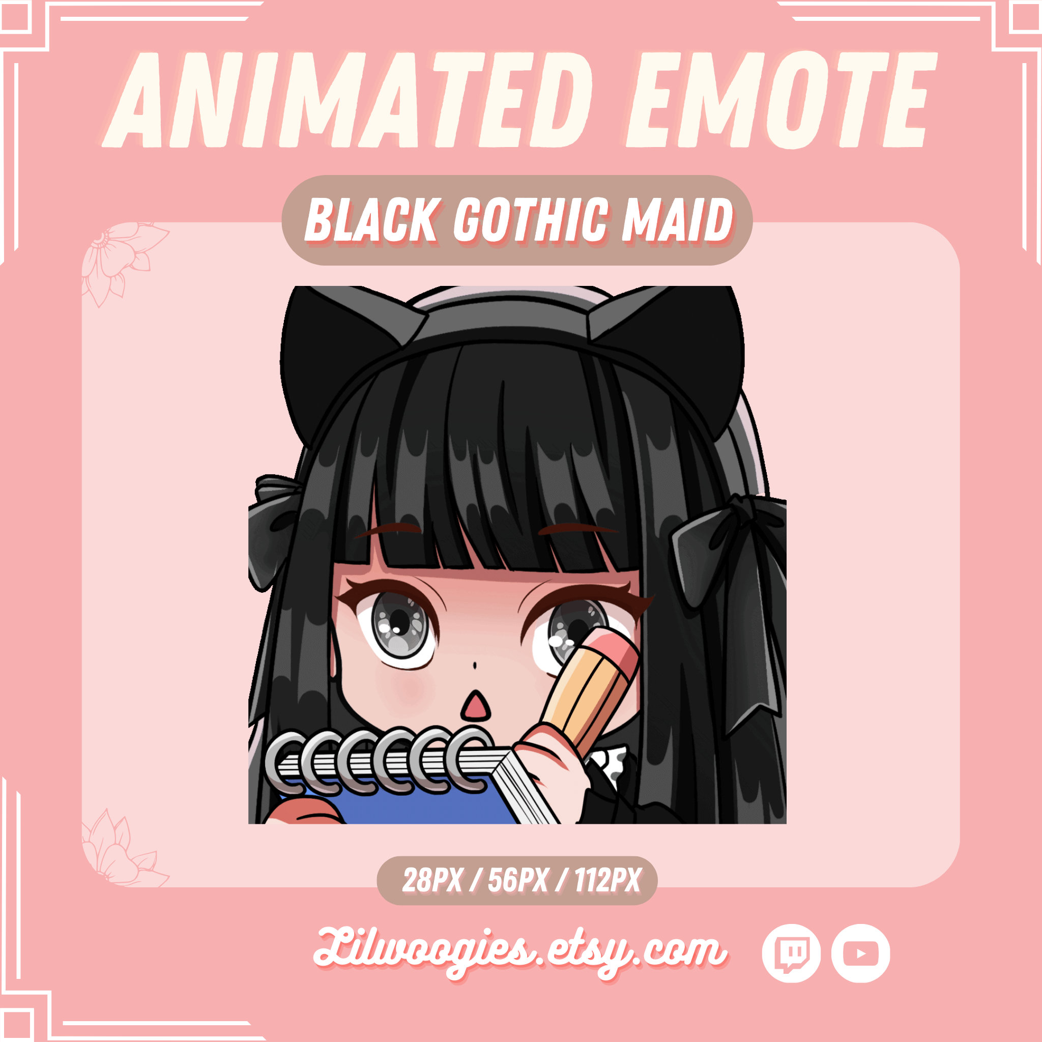 Animated Twitch Emote, Gothic Maid Emote, Cute Anime Girl Emote, Funny ...