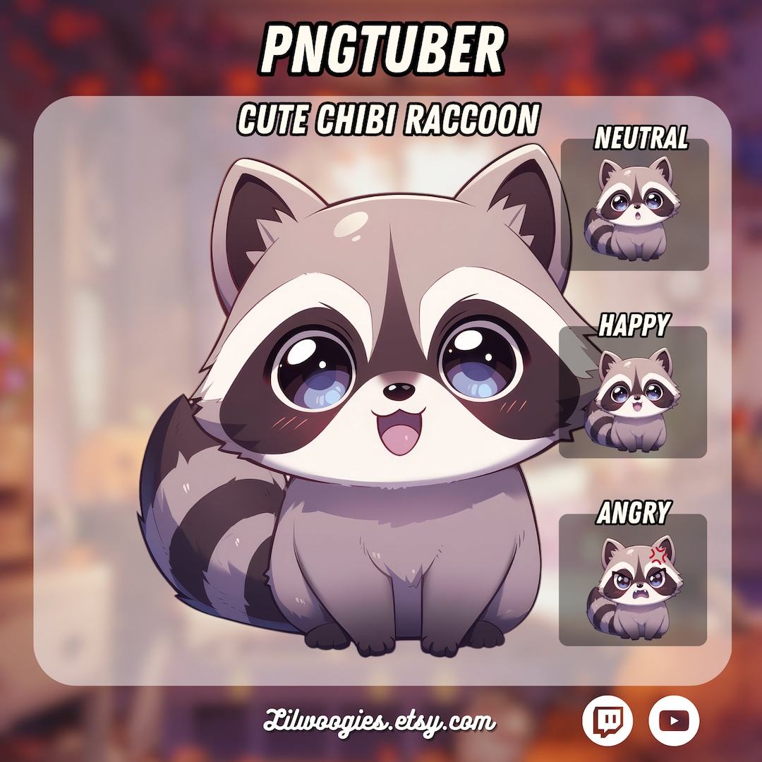 Pngtuber Chibi Raccoon | Kawaii | Ready for Twitch | Vtuber Avatar ...