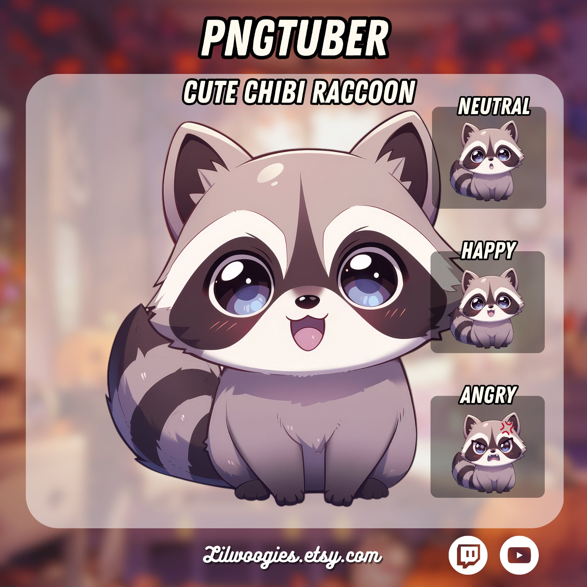 Pngtuber Chibi Raccoon | Kawaii | Ready for Twitch | Vtuber Avatar ...