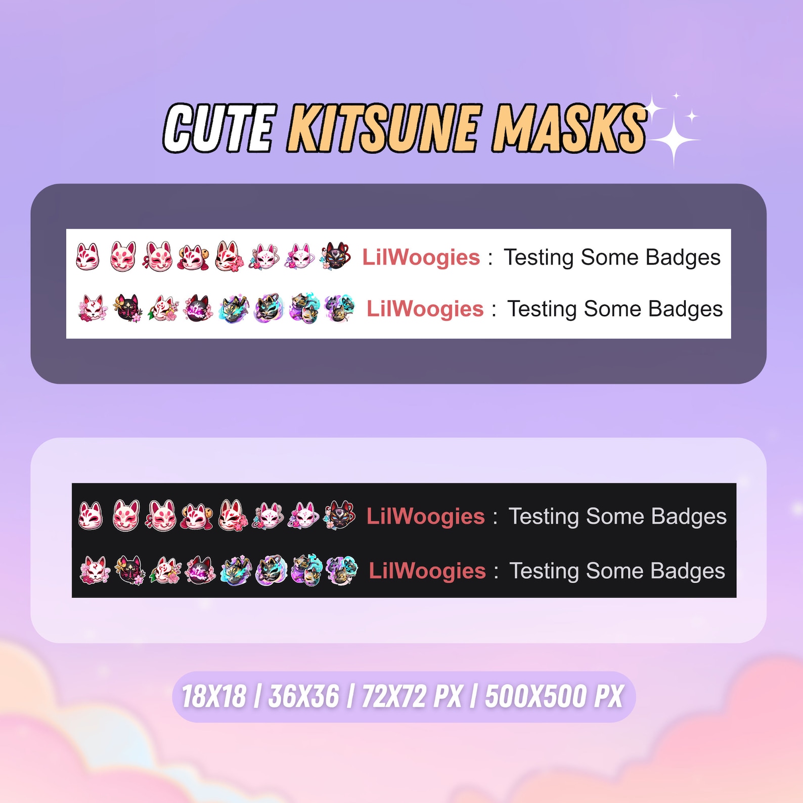 Cute Kitsune Masks Badges for Twitch Subscribers Twitch Sub Badges ...