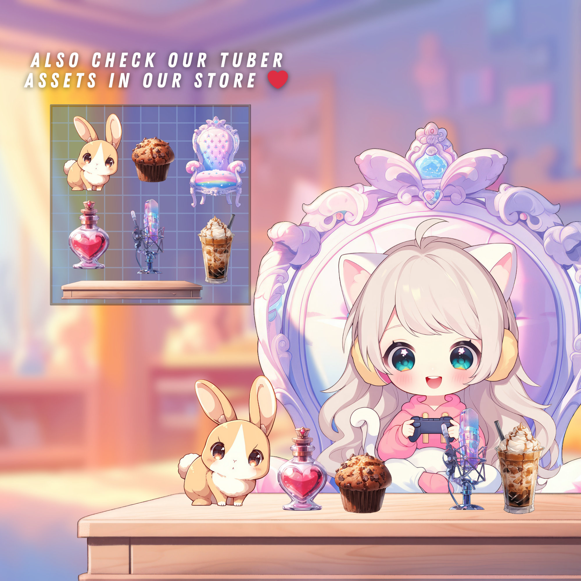 Linda chica gamer gato PNGTuber / Kawaii / Listo para Twitch ...