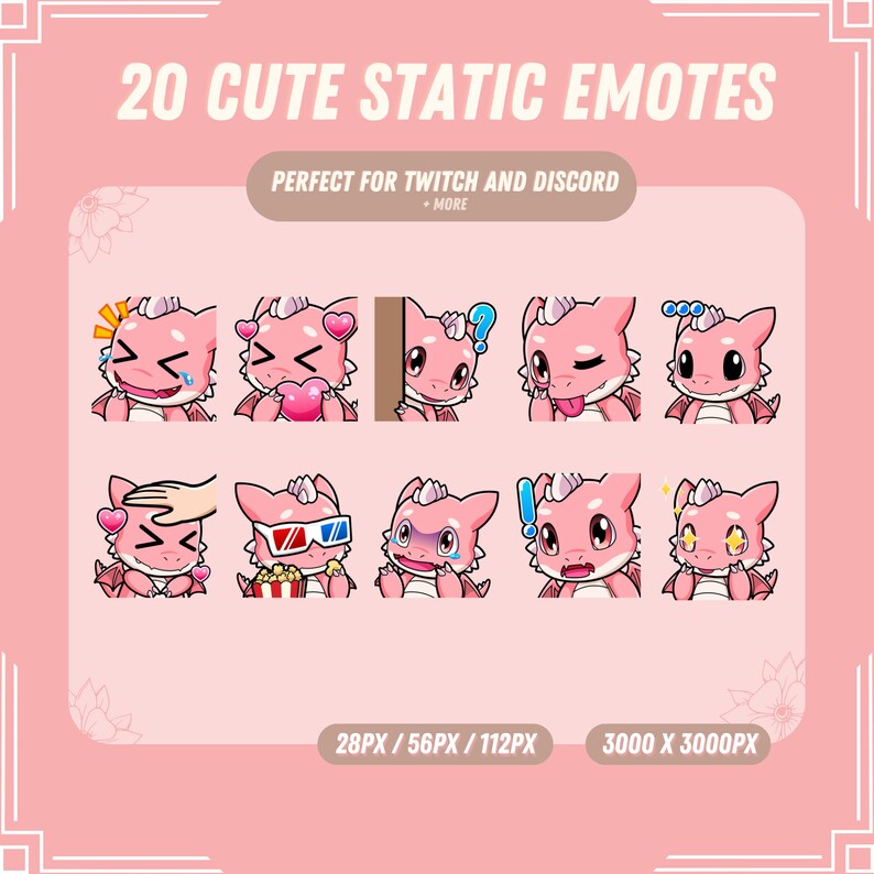 21 Pink Baby Dragon Twitch Emotes, Twitch Sub Emotes, Chibi Emotes ...