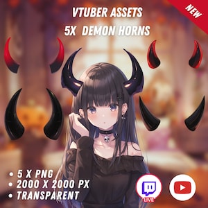 5x Vtuber Demon Horns Assets | Dragon Horns | Cute Devil | Transparent ...