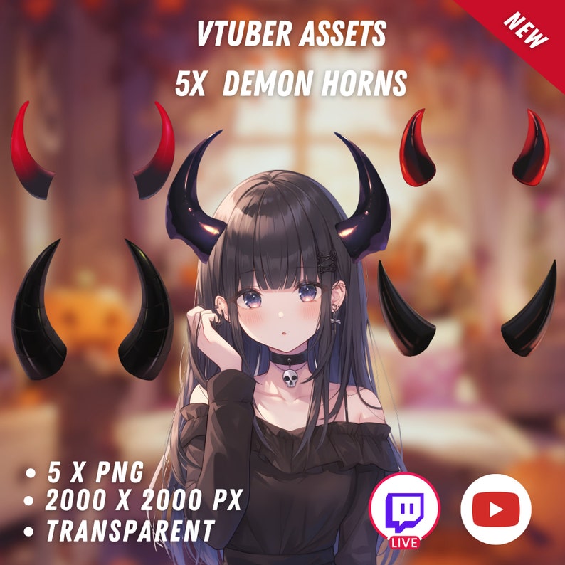 5x Vtuber Demon Horns Assets | Dragon Horns | Cute Devil | Transparent ...