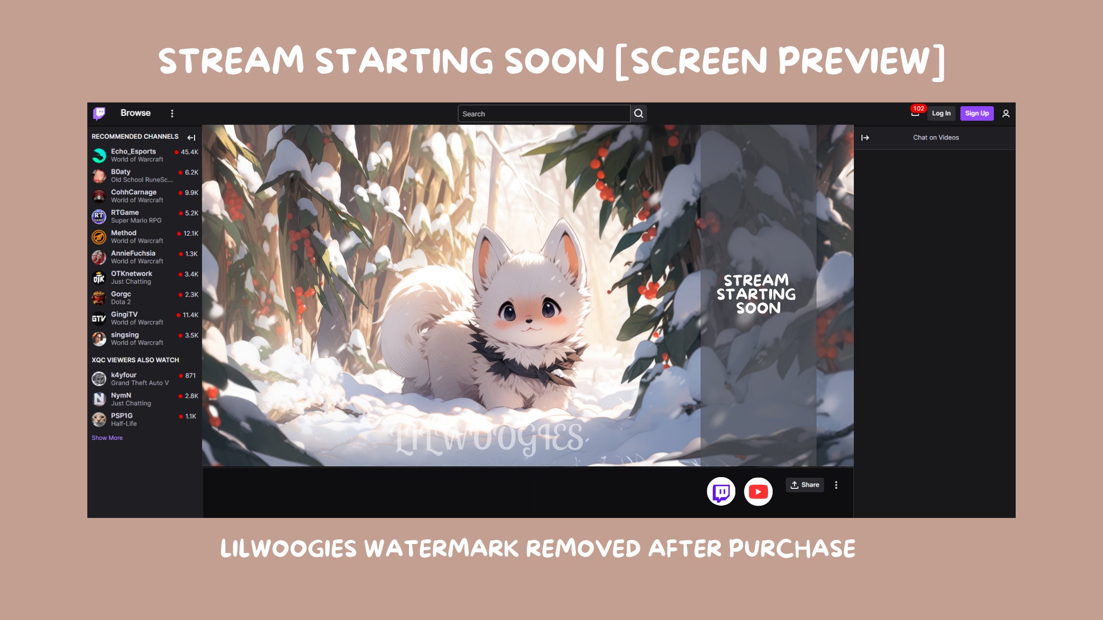 4x Cute Snow Fox Streaming Backgrounds Vtuber Overlay Twitch Starting ...