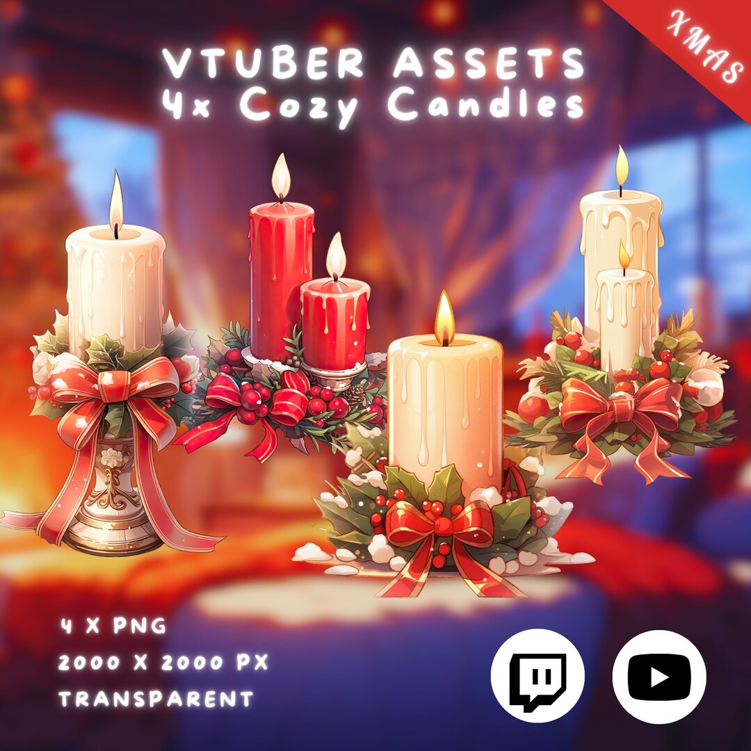 4x Vtuber Cute Christmas Candles | Transparent | Holiday Gifts | Kawaii ...