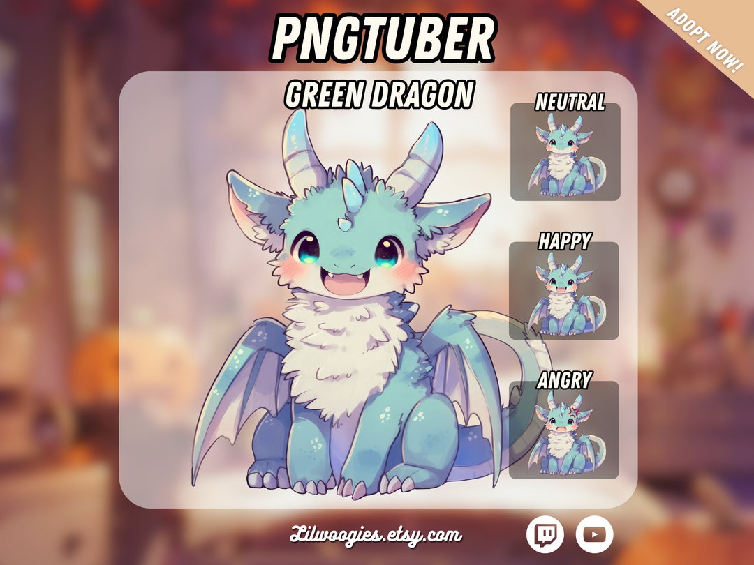 Chibi Green Dragon Pngtuber | Kawaii | Ready for Twitch | Vtuber Avatar ...
