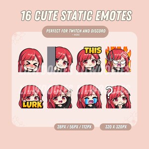 16x Red Hair Girl Twitch Emotes, Twitch Sub Emotes, Chibi Emotes, Cute ...
