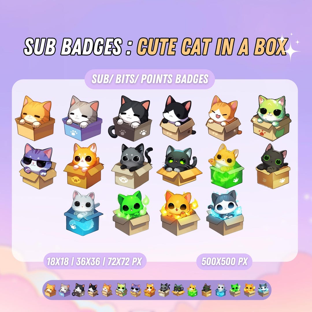 Cute Cat in a Box Badges for Twitch Subscribers - Twitch Sub Badges ...