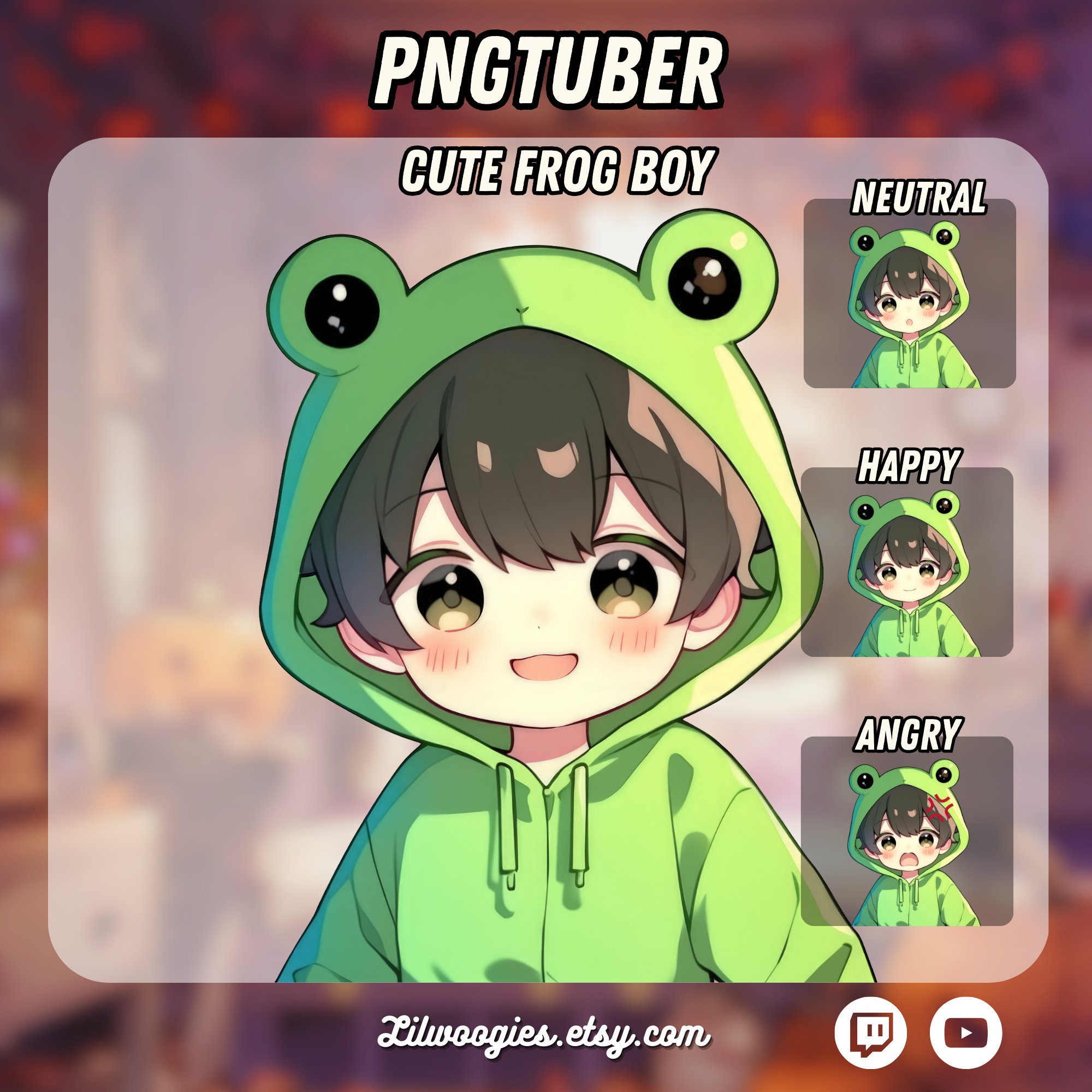 Cute Frog Boy Pngtuber | Kawaii | Ready for Twitch | Vtuber Avatar ...