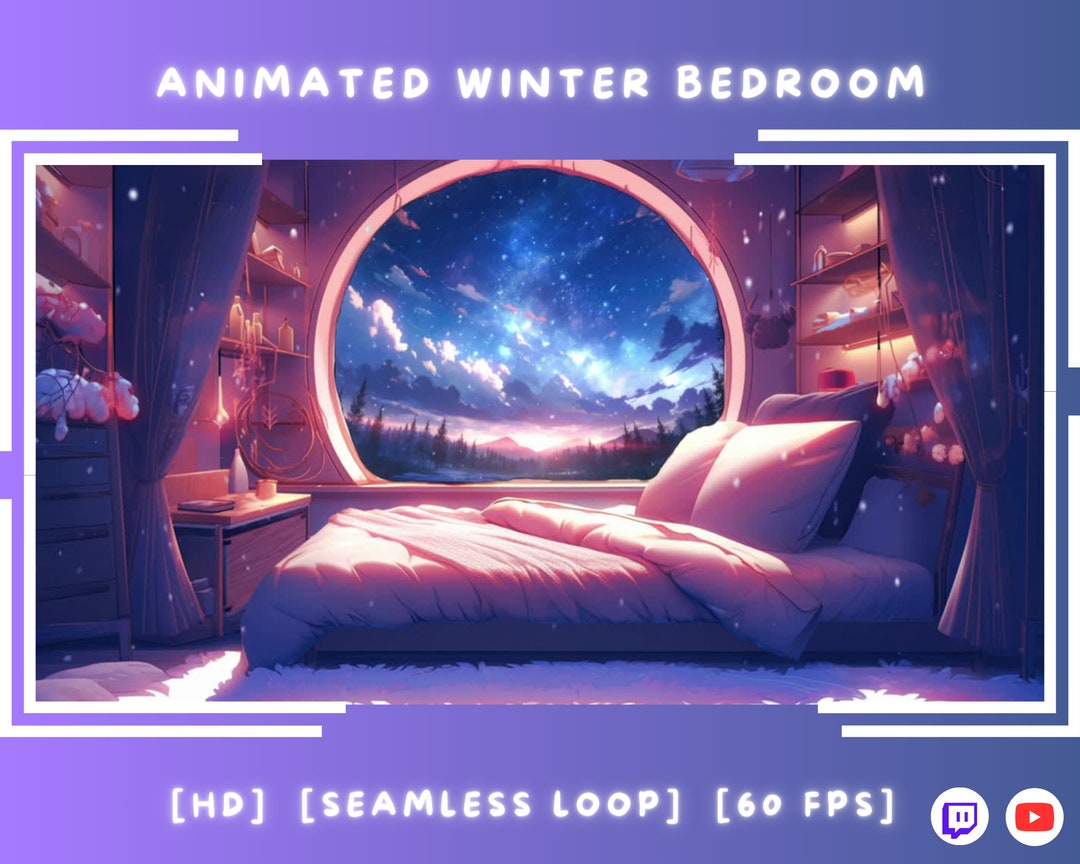 Animated Winter Bed Room Background | Vtuber Overlay | Twitch Stream ...