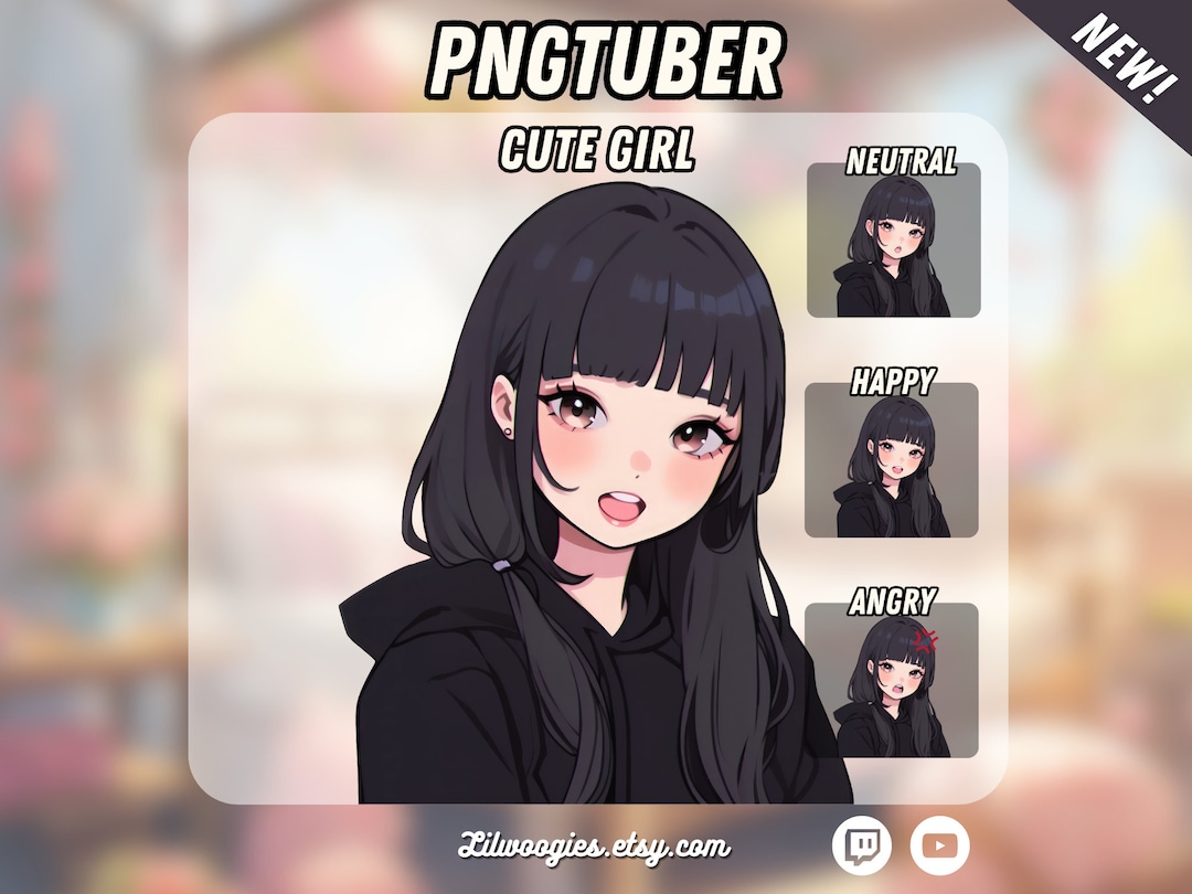 Cute Girl Pngtuber | Black Hair | Kawaii | Ready for Twitch ...