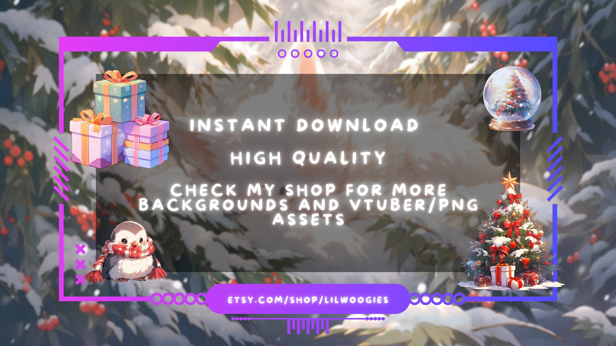 4x Cute Snow Fox Streaming Backgrounds Vtuber Overlay Twitch Starting ...