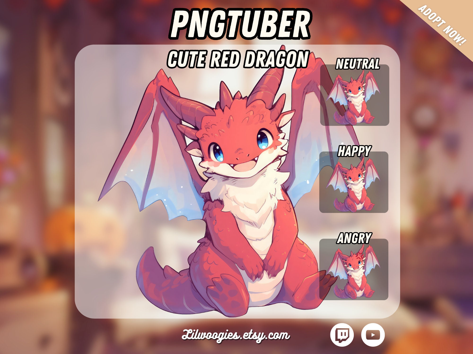 Chibi Red Dragon Pngtuber | Kawaii | Ready for Twitch | Vtuber Avatar ...