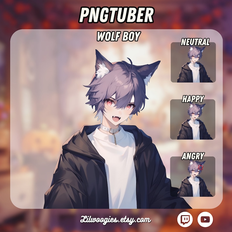 Cute Wolf Boy Pngtuber | Kawaii | Ready for Twitch | Vtuber Avatar ...