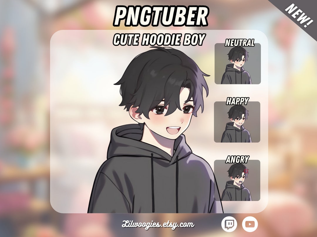 Cute Black Hair Boy Pngtuber | Kawaii | Ready for Twitch | Vtuber ...
