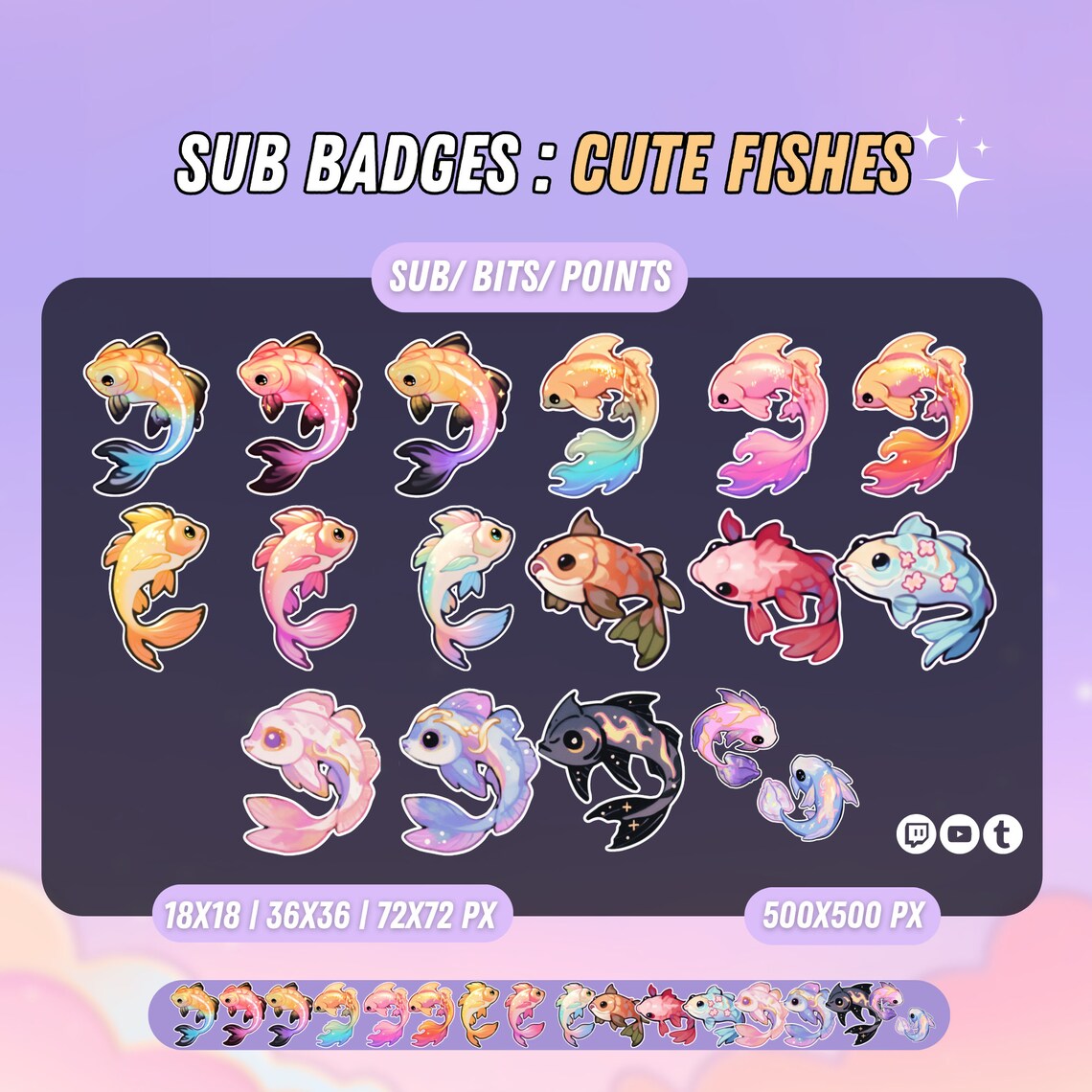 Sub Badges Cute Fishes for Subscribers - Twitch Sub Badges - Twitch Bit ...