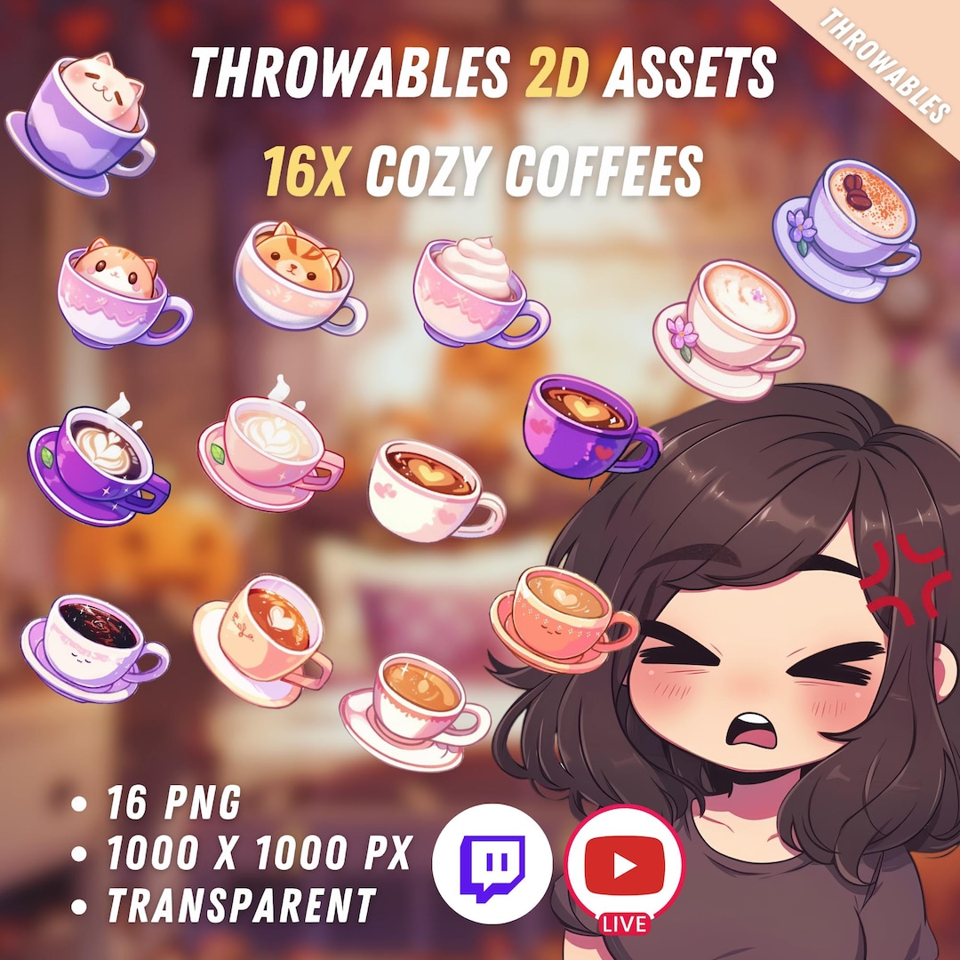 Bundle of Throwable Cute Coffee Cups Assets 16x | Transparent | Kawaii ...