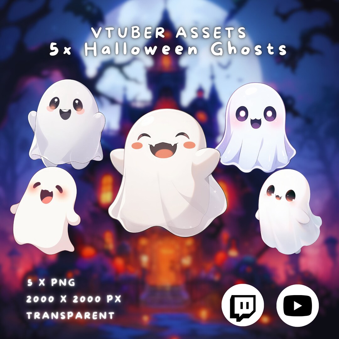 5x Vtuber Halloween Ghost Pets | Transparent | Cute | Kawaii | Spooky ...
