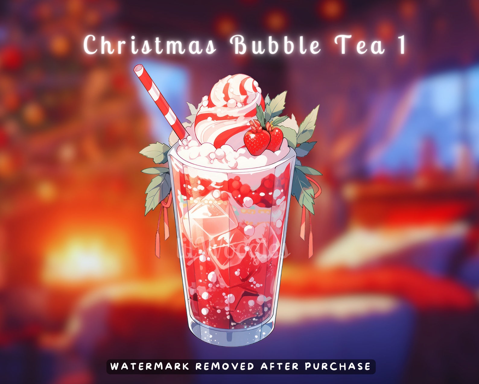 Christmas Vtuber Bubble Tea 5x Transparent Xmas Beverage Cozy Digital ...