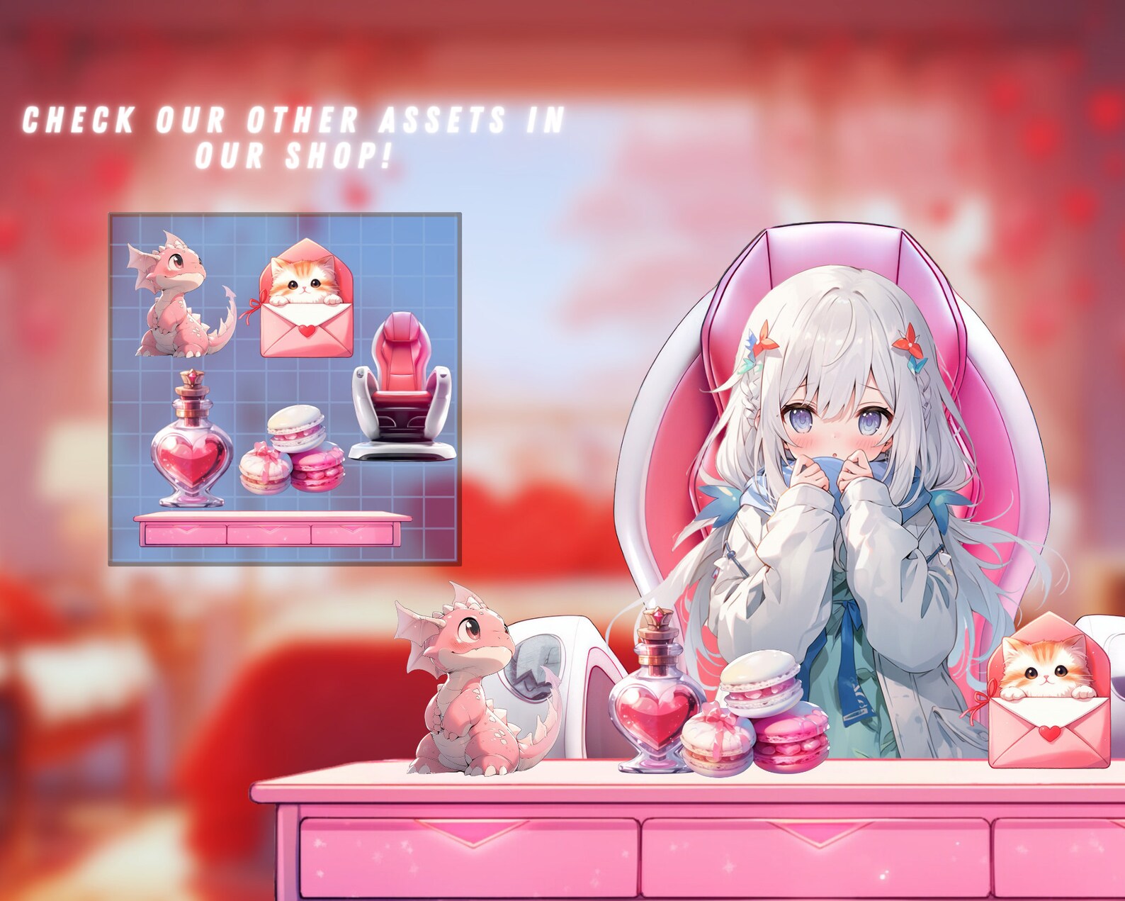 Vtuber Pink Table Desks 5x Pngtuber Transparent Props Cute Assets Stand ...