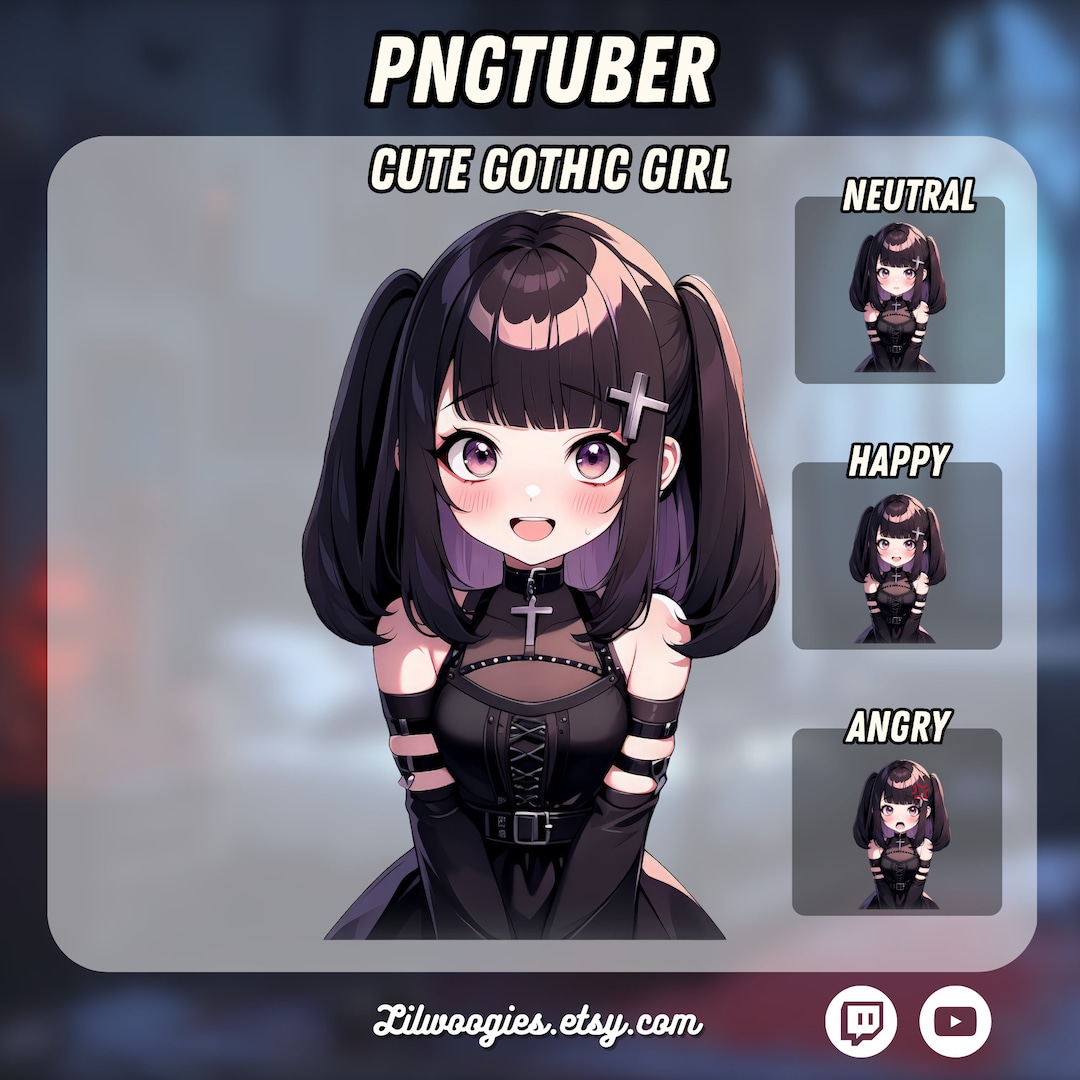 Chibi Gothic Girl Pngtuber | Kawaii | Ready for Twitch | Vtuber Avatar ...