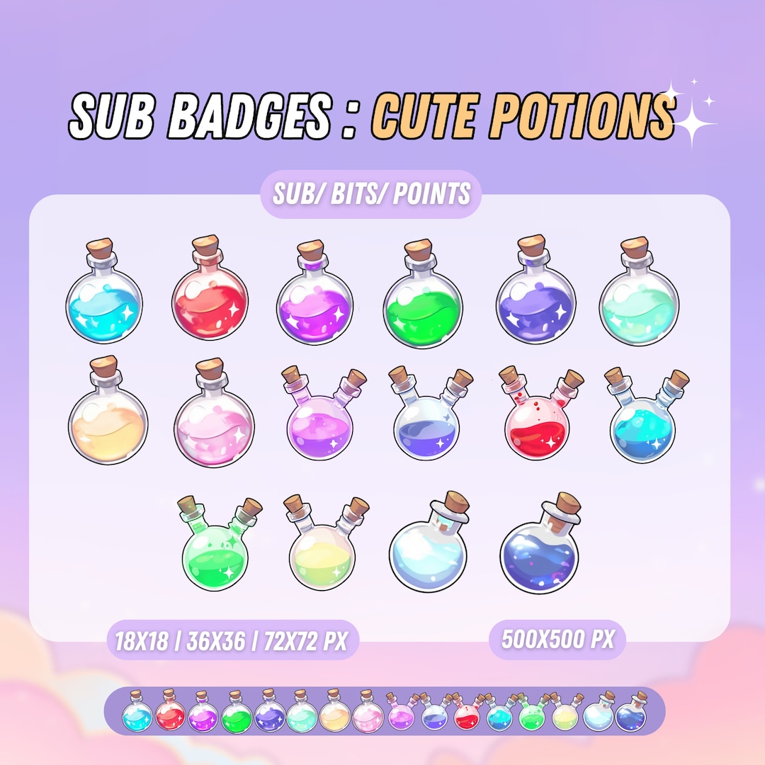Cute Potion Elixirs Sub Badges, Twitch Bit Badges, Sub Badges for ...