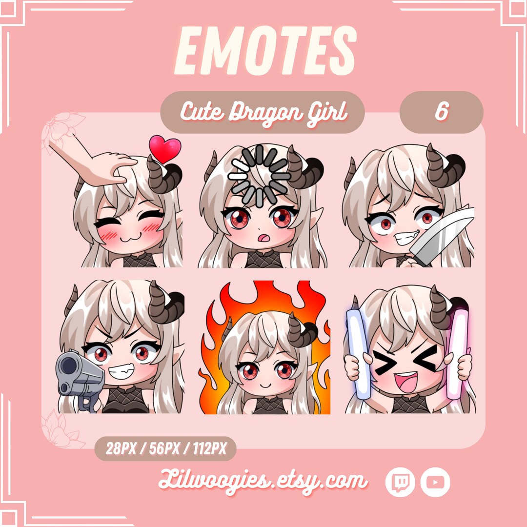 6x Dragon Girl Twitch Emotes, Discord Emotes, Anime Girl Emotes, Cute ...