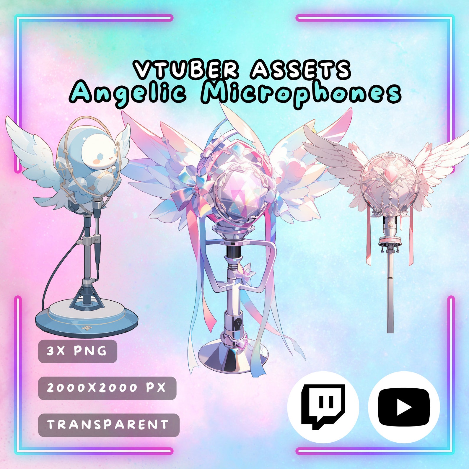 3x Vtuber Microphones Angelic| Cute | Kawaii | Pink | Glossy | Digital ...