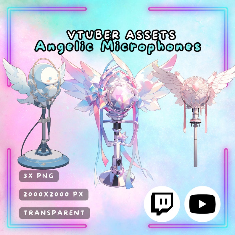 3x Vtuber Microphones Angelic| Cute | Kawaii | Pink | Glossy | Digital ...
