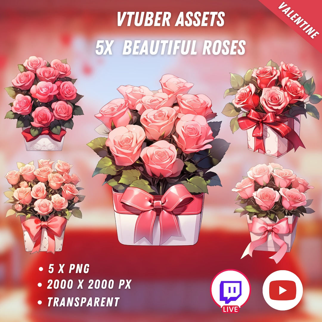 5x Valentine Roses | Love-themed Roses | Vtuber Assets | Anime ...
