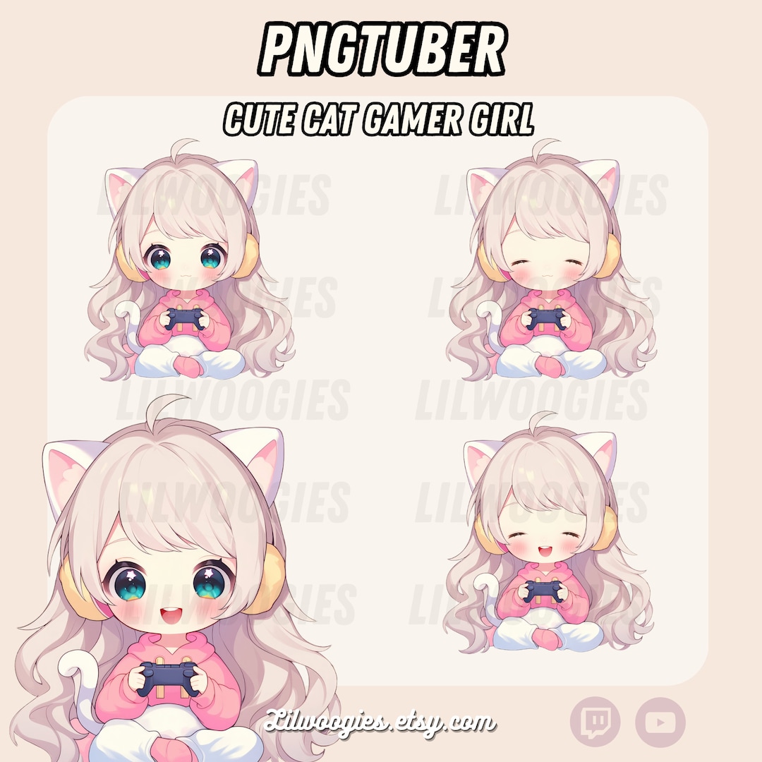 Cute Cat Gamer Girl Pngtuber | Kawaii | Ready for Twitch | Streamlabs ...