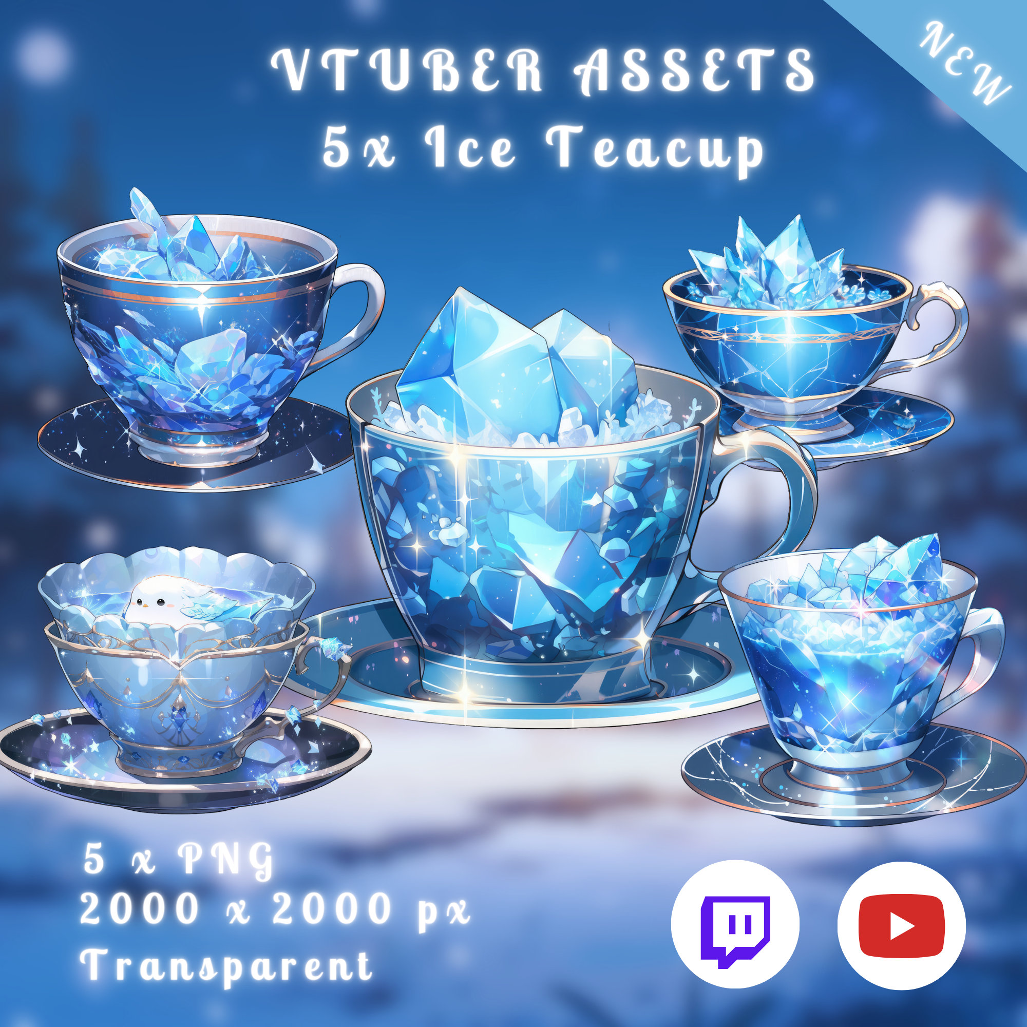 5x Ice Cup Teacups Pngtuber Transparent Cute Vtuber Assets Christmas ...