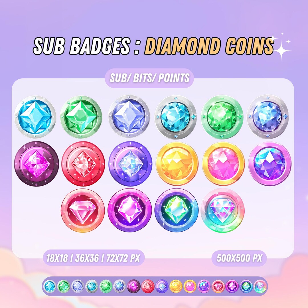 Sub Badges Cute Diamond Coins for Subscribers - Twitch Sub Badges - Twitch Bit Badges - Discord ...