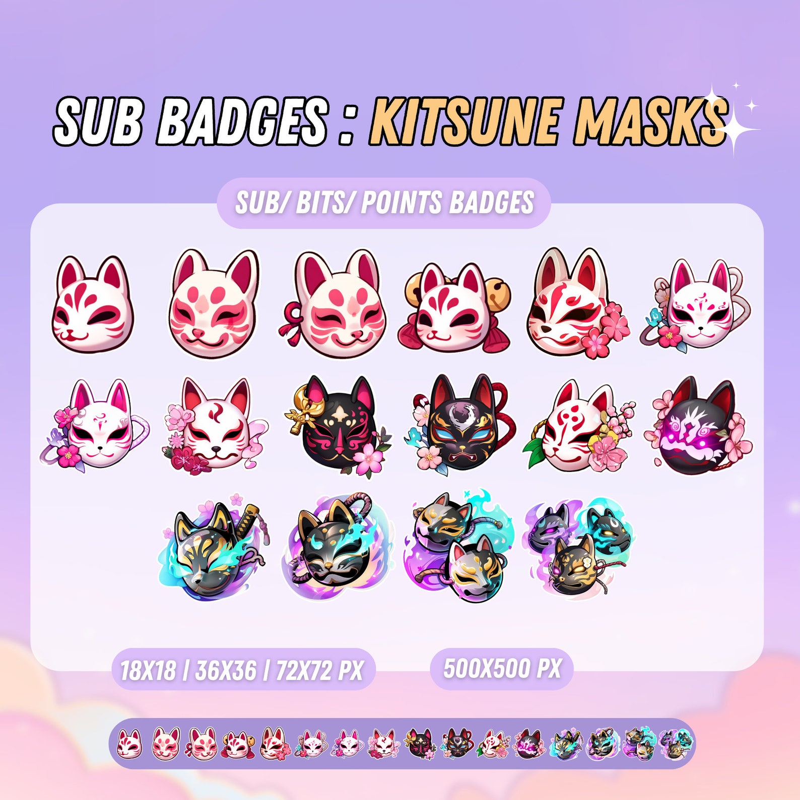 Cute Kitsune Masks Badges for Twitch Subscribers Twitch Sub Badges ...