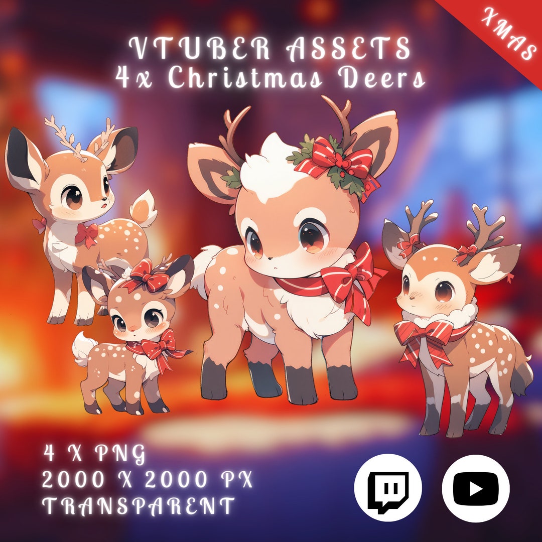 4x Vtuber Baby Christmas Deers | Transparent | Cute Pets | Kawaii Fawn ...