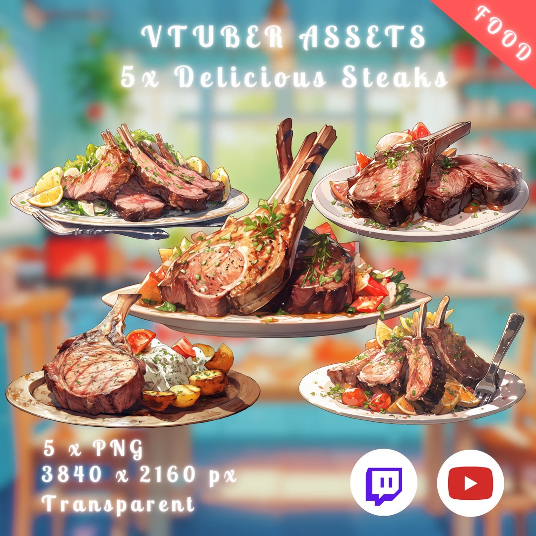 5x Juicy Anime Steaks | Pngtuber | Transparent Props | Pngtuber Assests ...