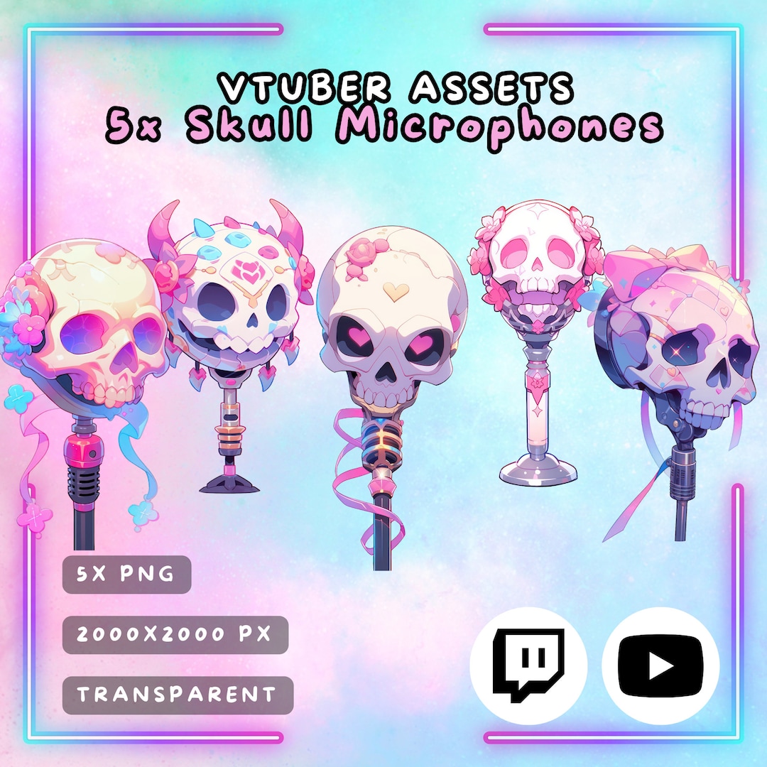 5x Vtuber Skeleton Microphones | Cute | Kawaii | Pink | Glossy ...