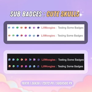 Cute Skulls Sub Badges, Twitch Bit Badges, Sub Badges for Twitch ...